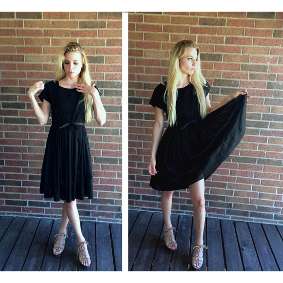 Leslie Fay | Dresses | Vintage 5s Black Leslie Fay Pleated Full Skirt ...